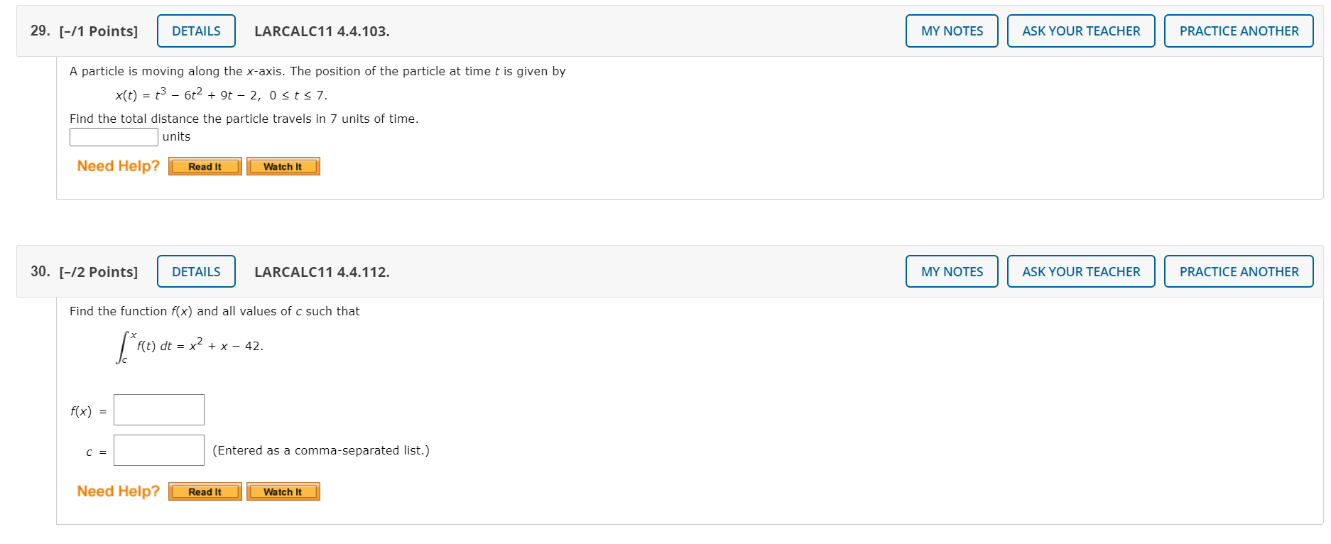 Solved 29. [-/1 Points] DETAILS LARCALC11 4.4.103. MY NOTES | Chegg.com