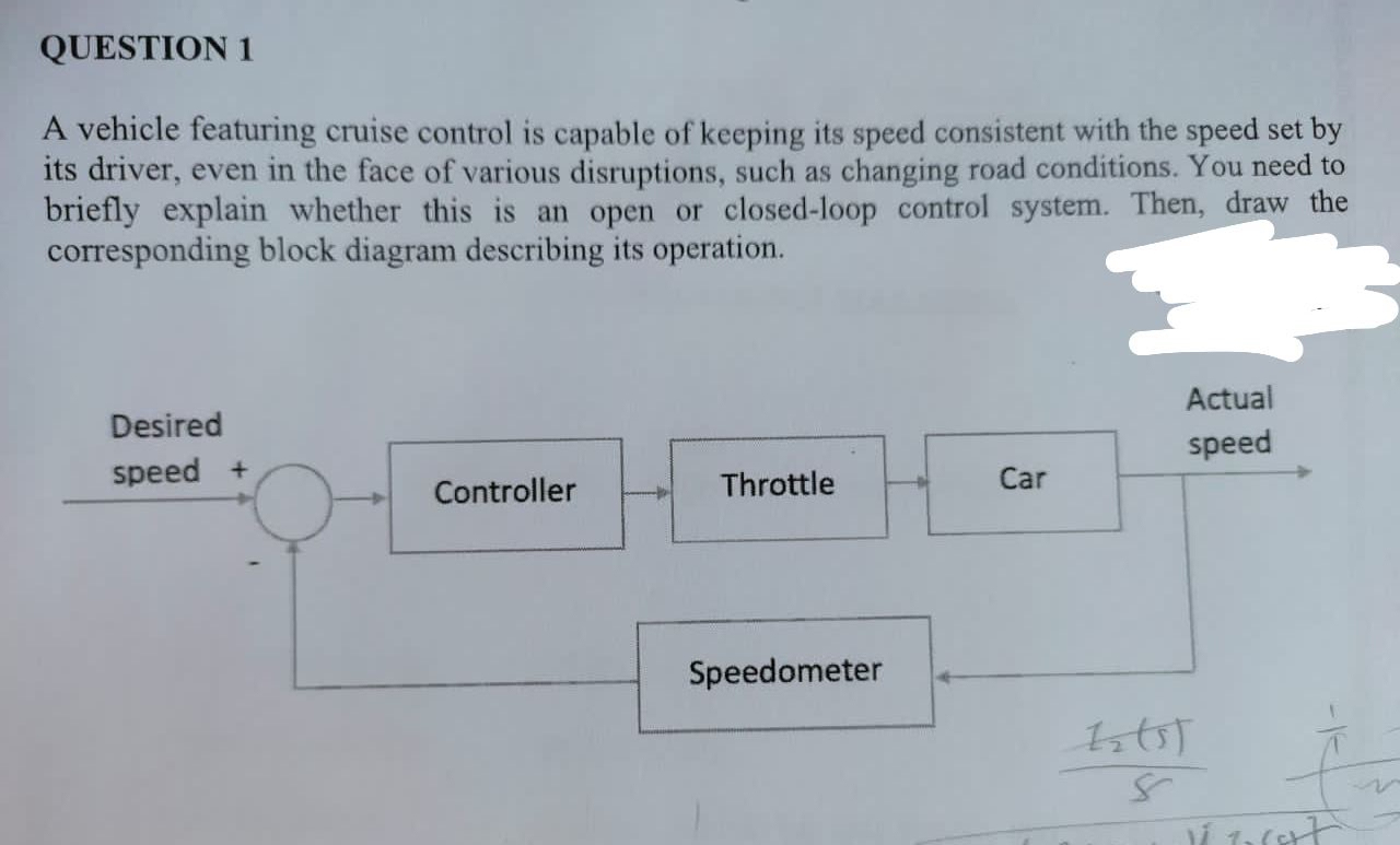 Solved QUESTION 1A vehicle featuring cruise control is | Chegg.com