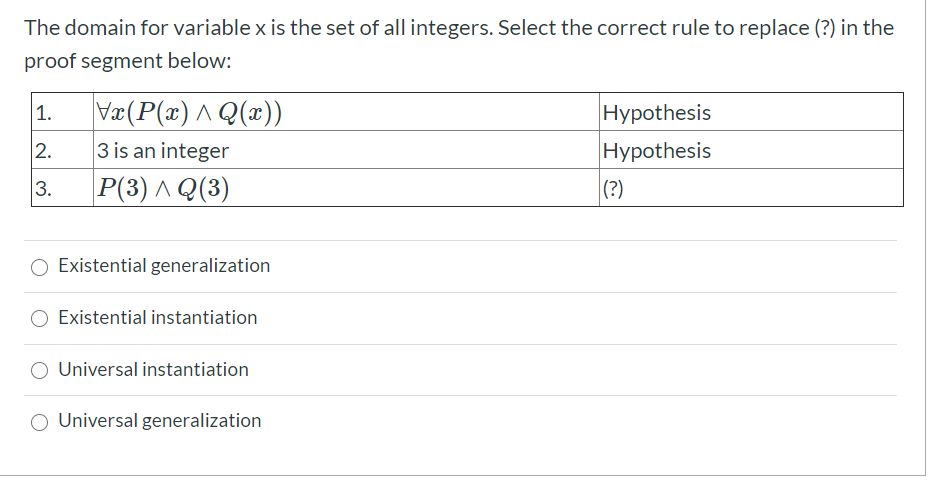 Solved Question 1 3 pts The domain for variable x is the set | Chegg.com
