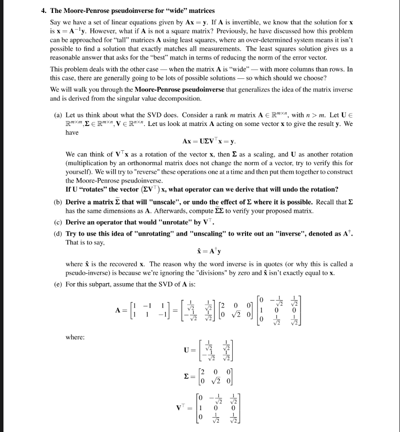 Solved The Moore-Penrose pseudoinverse for "wide" | Chegg.com
