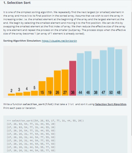 Solved 1. Selection Sort It is one of the simplest sorting | Chegg.com