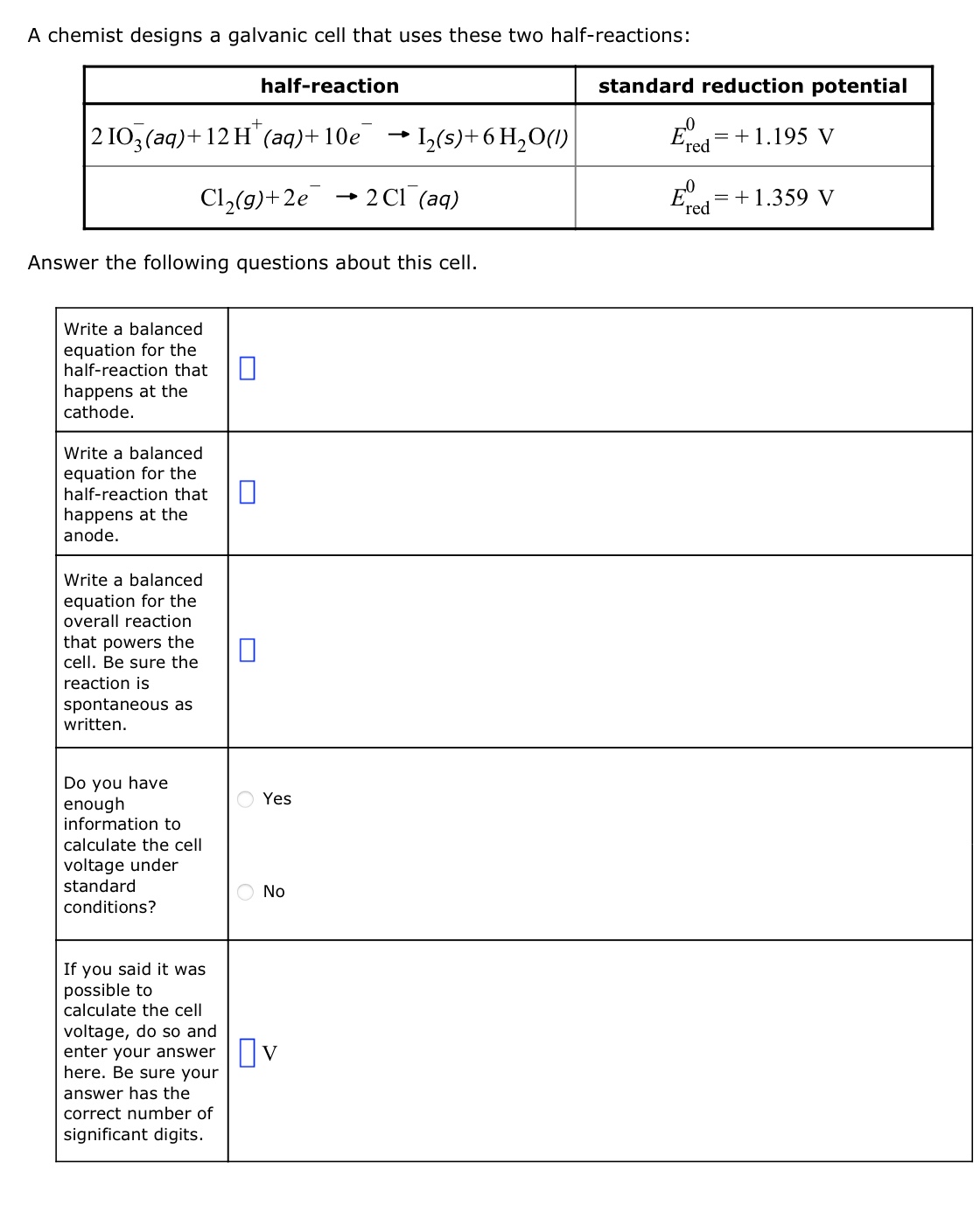 Solved A chemist designs a galvanic cell that uses these two | Chegg.com