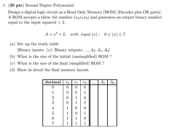 Solved (20 pts) Second Degree Polynomial Design a digital | Chegg.com Solved (20 pts) Second Degree Polynomial Design a digital | Chegg.com
