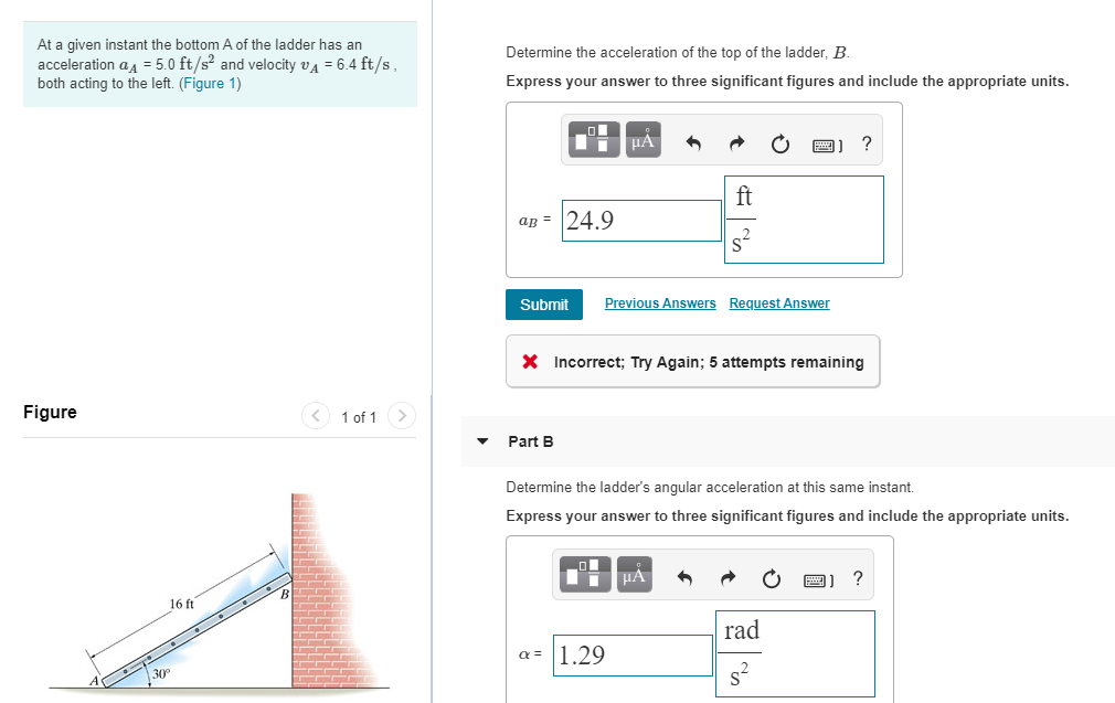 Solved At a given instant the bottom A of the ladder has an | Chegg.com