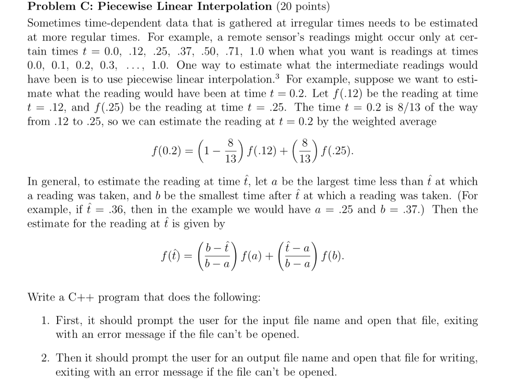 Solved Problem C: Piecewise Linear Interpolation (20 points | Chegg.com