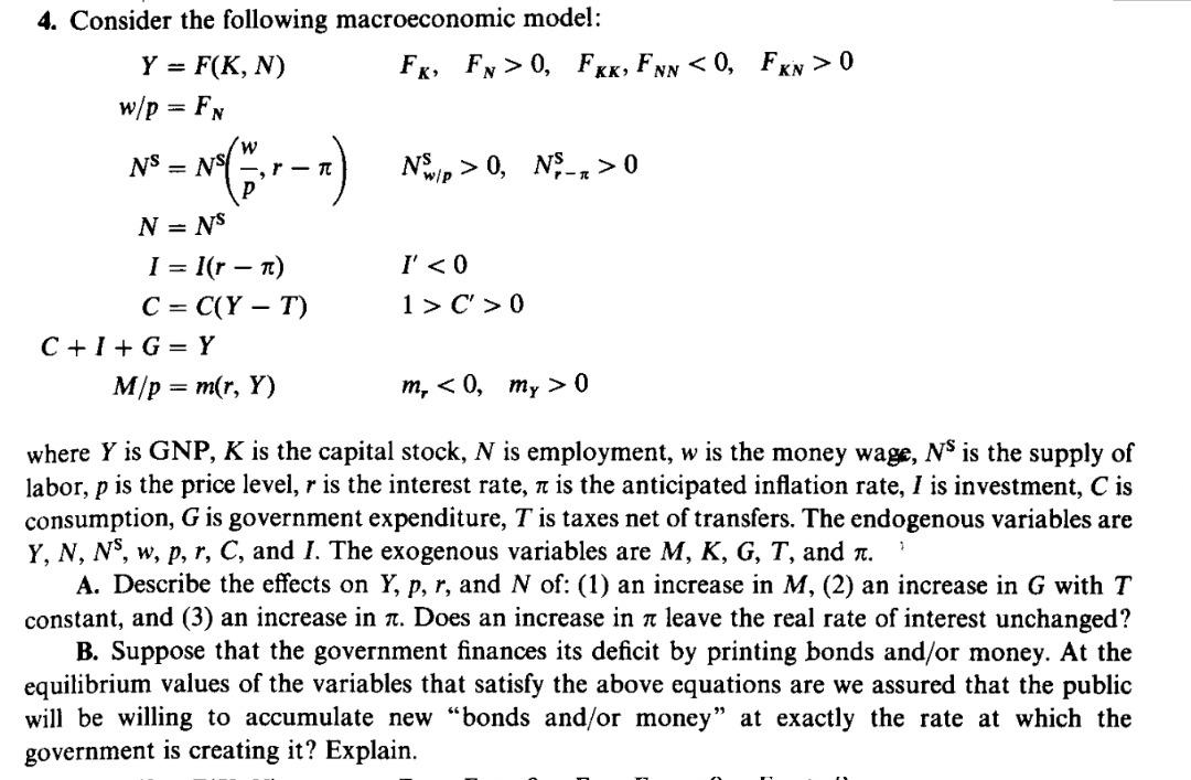 Solved 4. Consider the following macroeconomic model: | Chegg.com