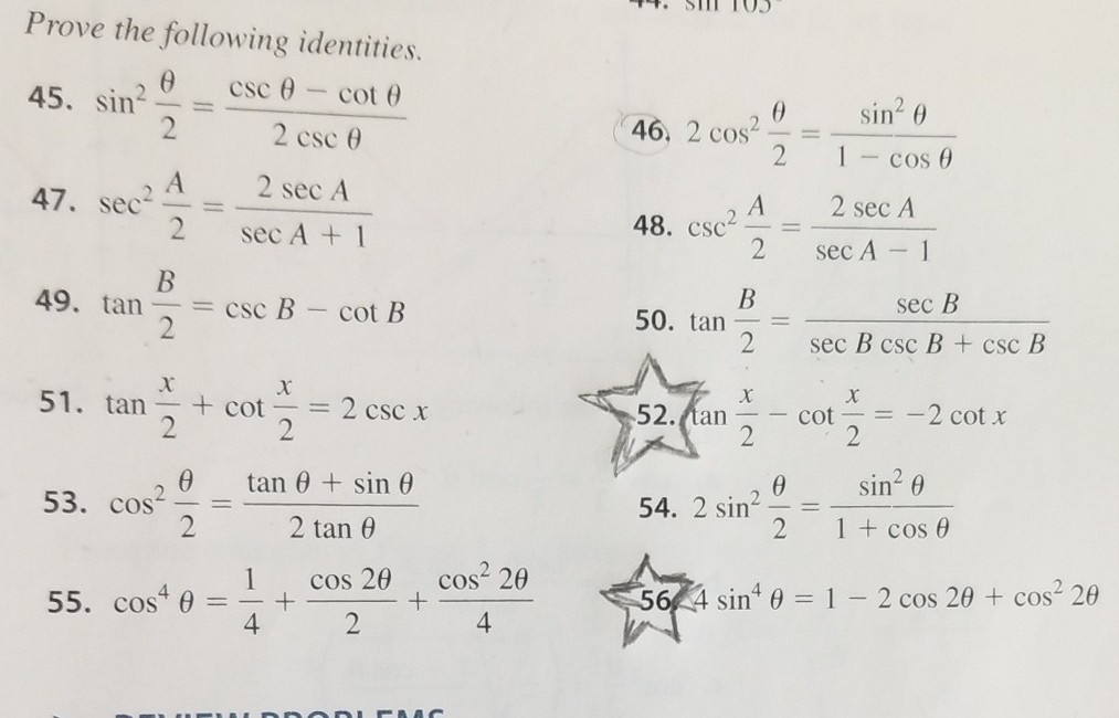 Solved Prove the following identities. 45, sin2 ?-csc ?-cot | Chegg.com