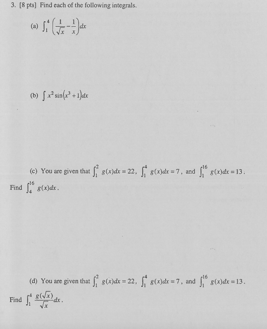 Solved Find the following integrals. I only need parts B | Chegg.com