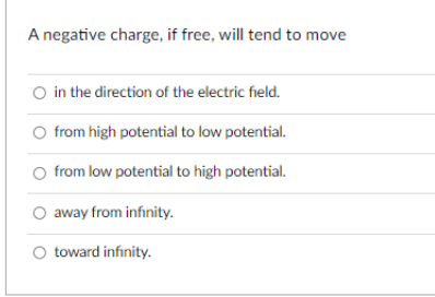 Solved A negative charge, if free, will tend to move O in | Chegg.com