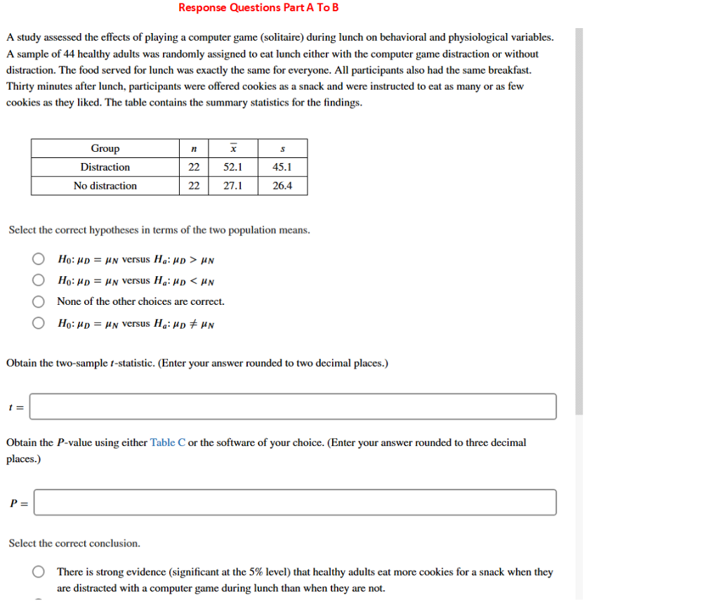 Solved Response Questions Part A To B A study assessed the | Chegg.com
