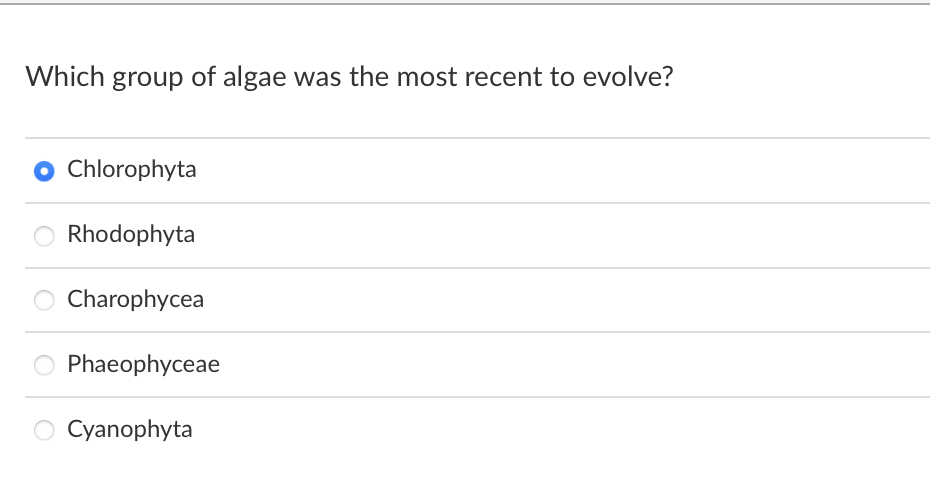 Solved Which group of algae was the most recent to evolve? | Chegg.com