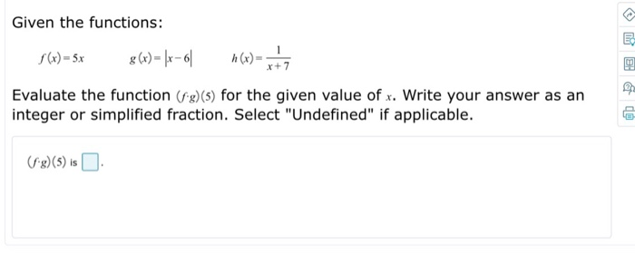 Solved Given the functions: g(x)-k-01 f(x)-5x h(x)- Evaluate | Chegg.com