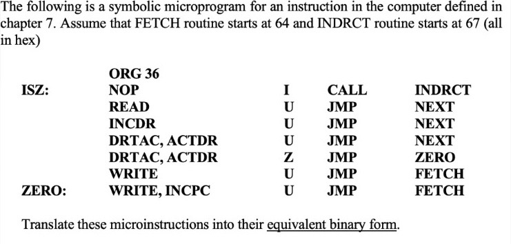 The following is a symbolic microprogram for an | Chegg.com