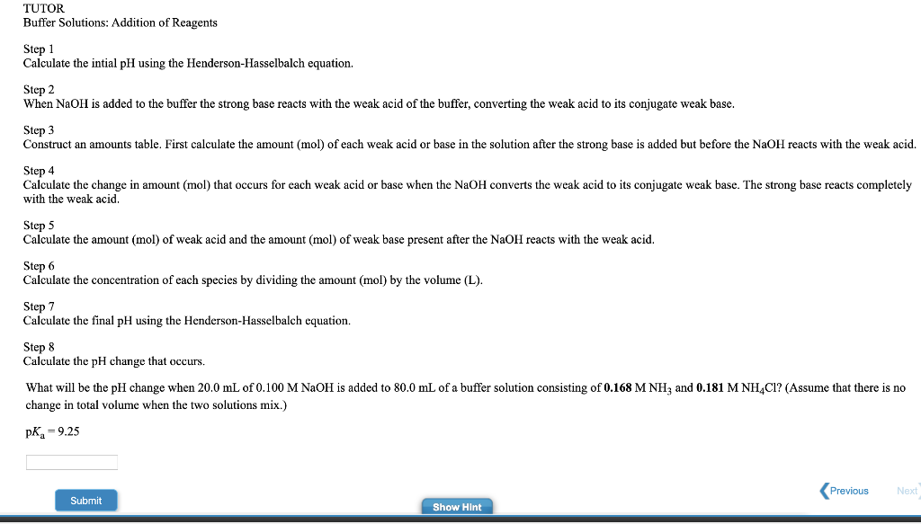 Solved TUTOR Buffer Solutions: Addition of Reagents Step 1 | Chegg.com