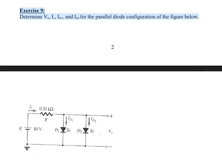 Solved Exercise 9 Determine V0 I1 Id1 ﻿and Id2 ﻿for The