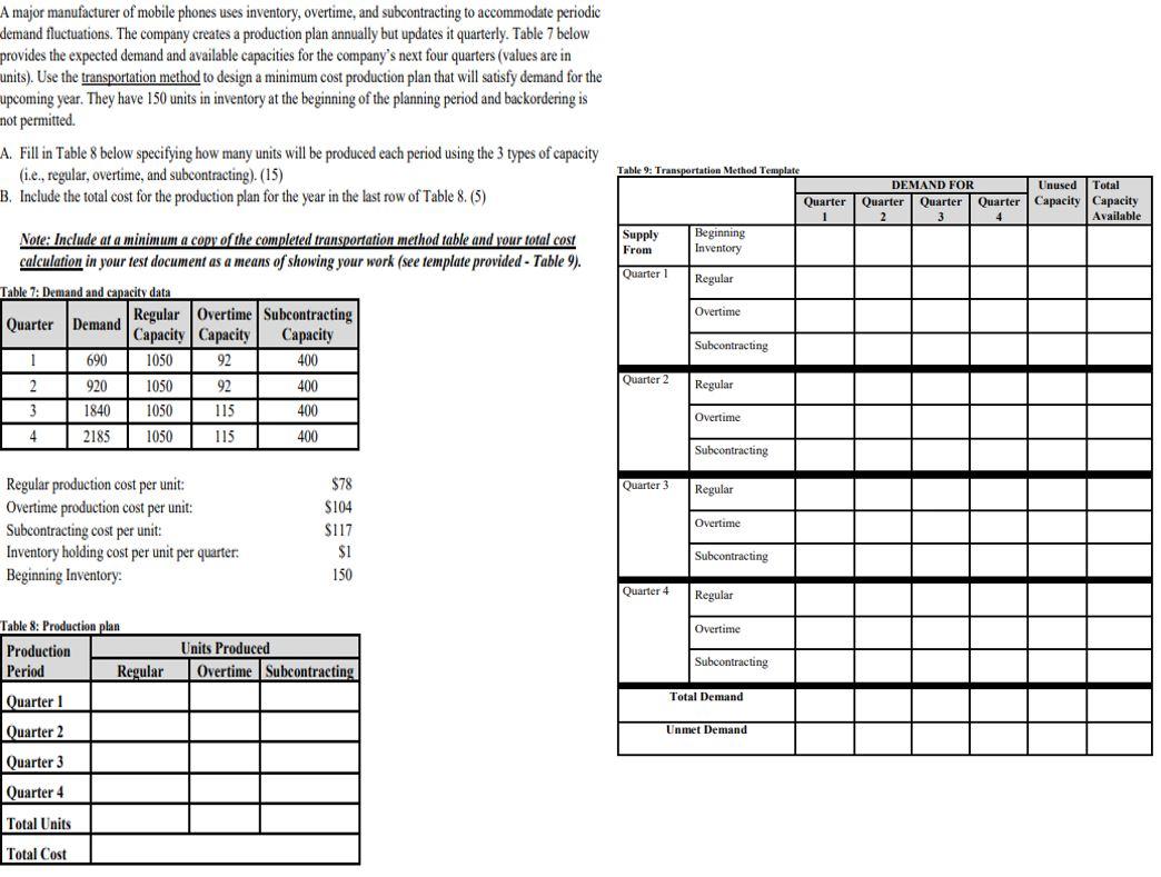 Solved Please use excel and show formulas and setup. Table 9 | Chegg.com
