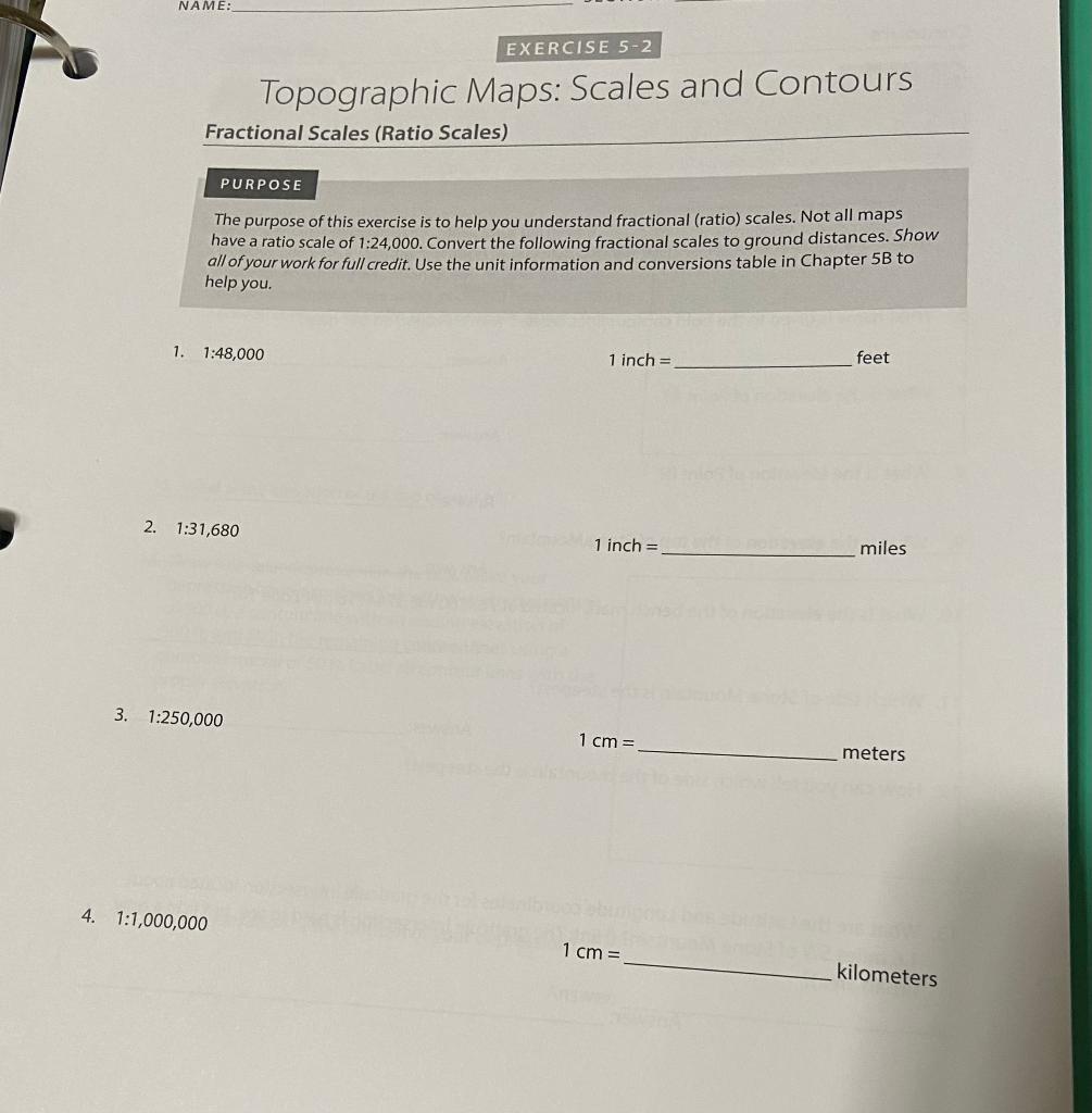 Solved NAME: EXERCISE 5-2 Topographic Maps: Scales and | Chegg.com