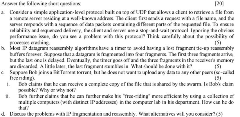 Solved Answer the following short questions: [20] a. | Chegg.com