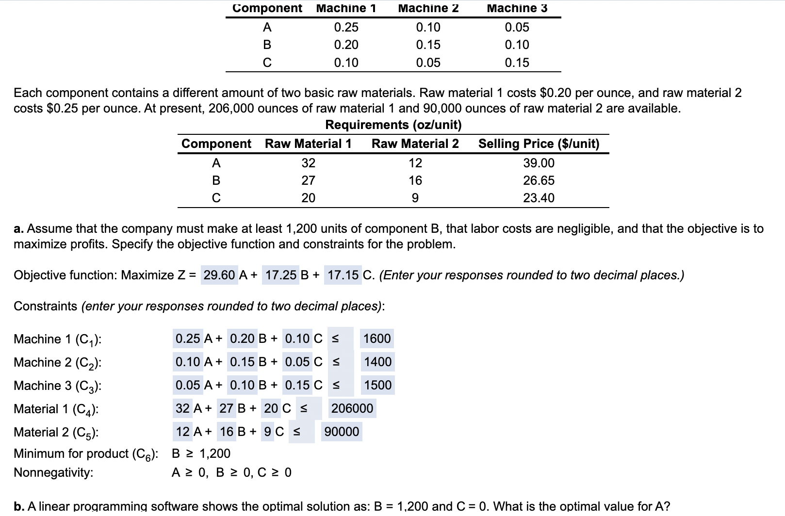 Solved Each component contains a different amount of two | Chegg.com