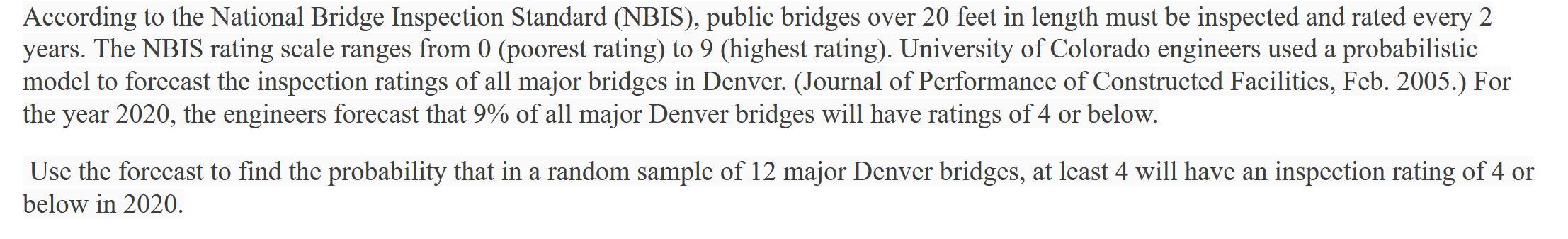Solved According to the National Bridge Inspection Standard | Chegg.com