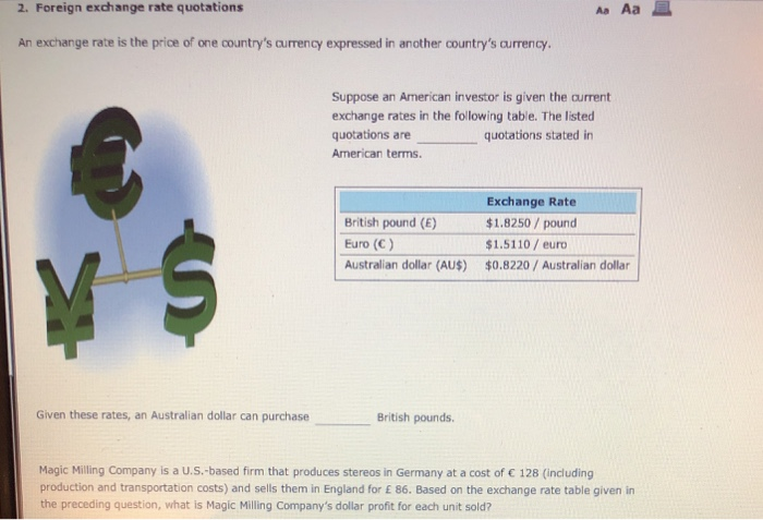 Solved 2. Foreign exchange rate quotations A Aa An exchange | Chegg.com