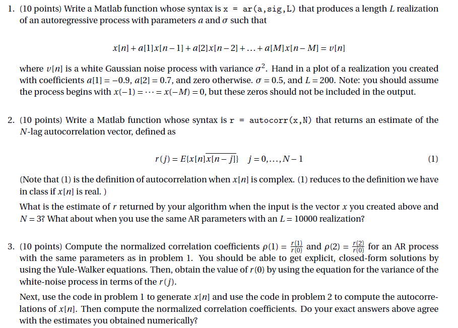 Solved I. (10 points) Write a Matlab function whose syntax | Chegg.com