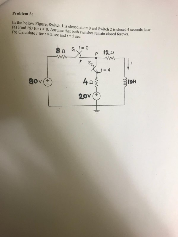 Solved Problem 3: In the below Figure, Switch 1 is closed at | Chegg.com