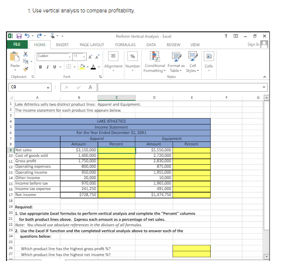 Solved 1. Use vertical analysis to compare profitability. | Chegg.com