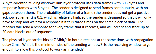 Solved A Byte Oriented Sliding Window Link Layer Protocol 