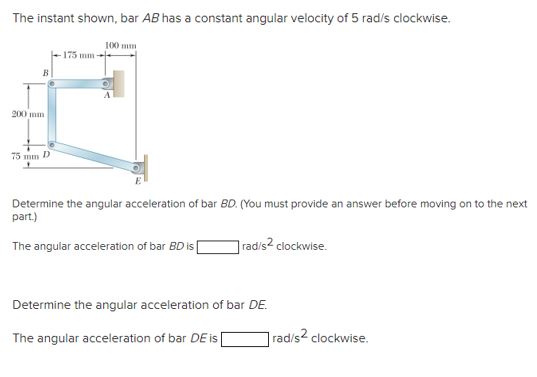 Solved The instant shown, bar AB ﻿has a constant angular | Chegg.com