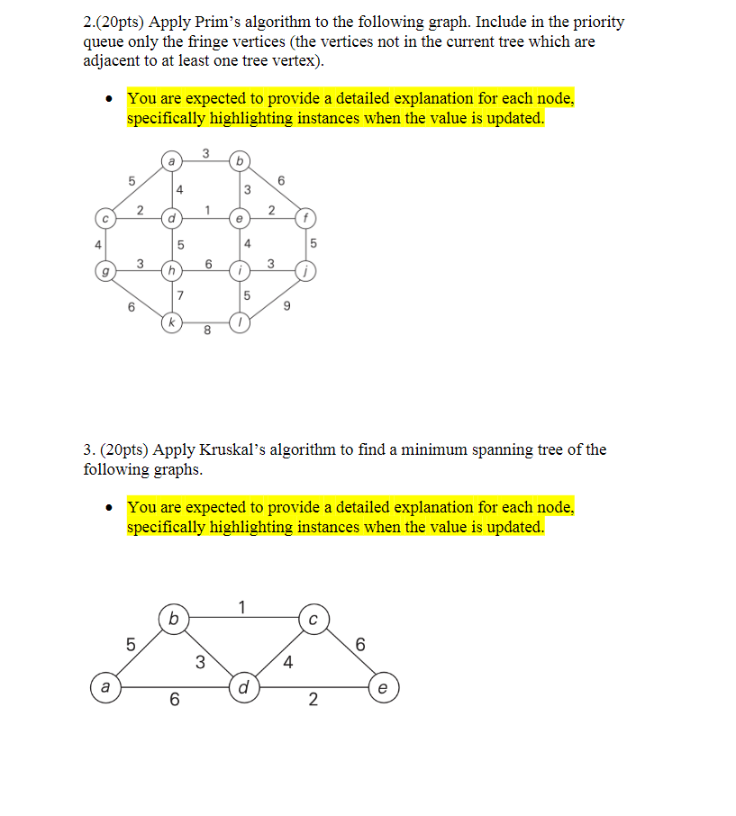 Solved 1. (20pts) Solve the following instances of the | Chegg.com