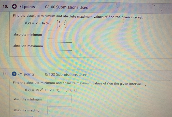Solved 10. + -/1 points 0/100 Submissions Used Find the | Chegg.com