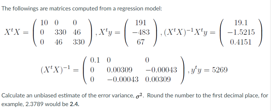 Solved The followings are matrices computed from a | Chegg.com