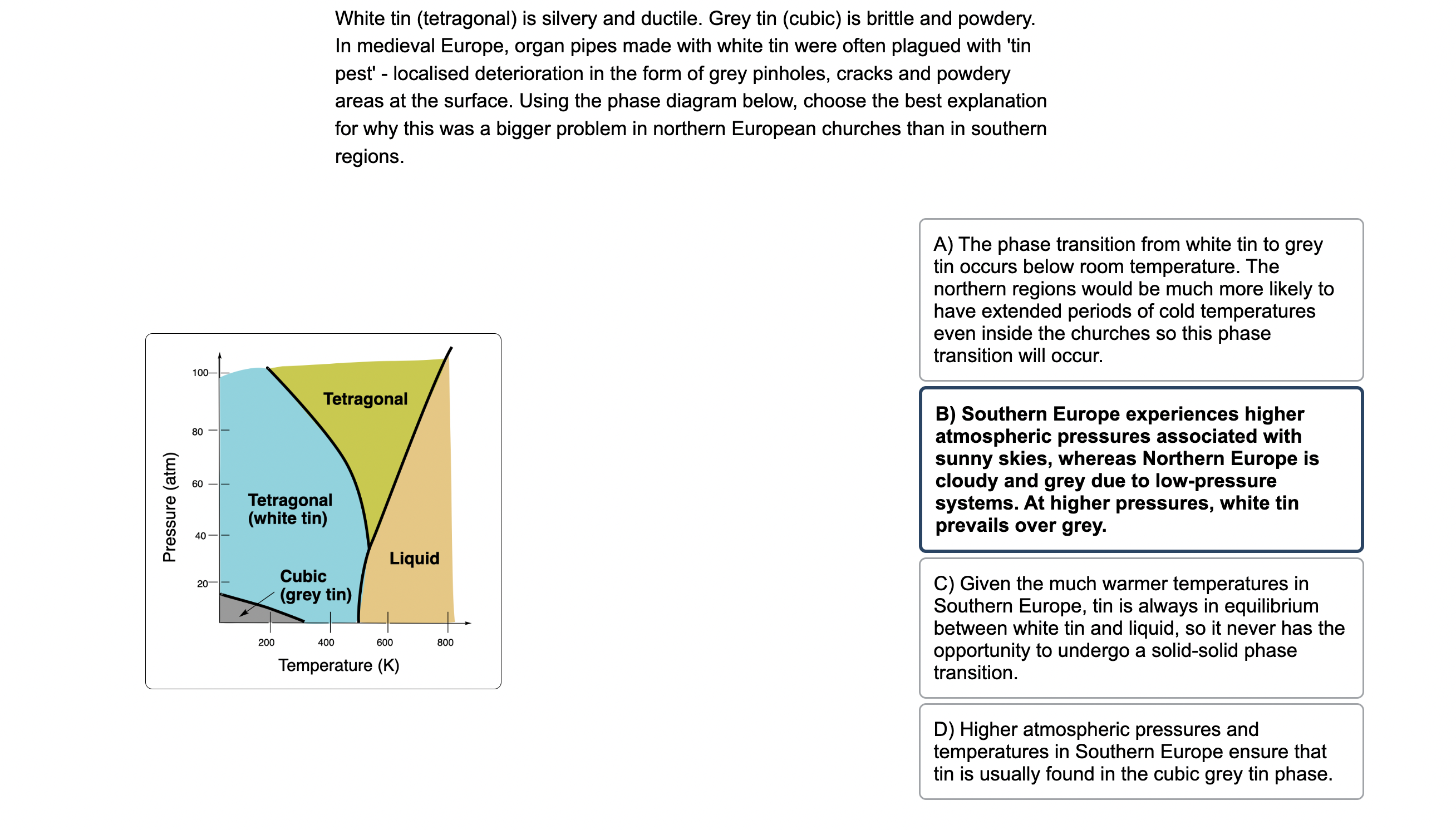 Solved White tin (tetragonal) ﻿is silvery and ductile. Grey | Chegg.com