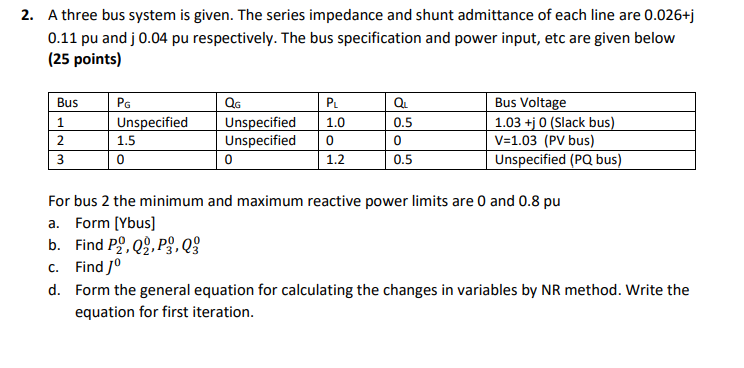 Solved 2. A three bus system is given. The series impedance | Chegg.com