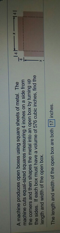 Solved 4 4 1 A machine produces open boxes using square | Chegg.com