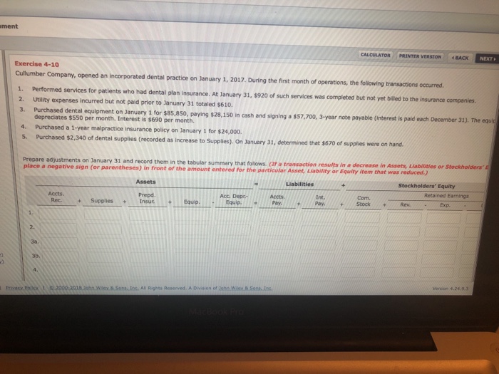 Solved ment CALCULATOR PRINTER VERSION dACK NEXT Exercise | Chegg.com