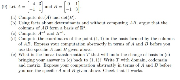Solved (a) Compute det(A) and det(B). (b) Using facts | Chegg.com