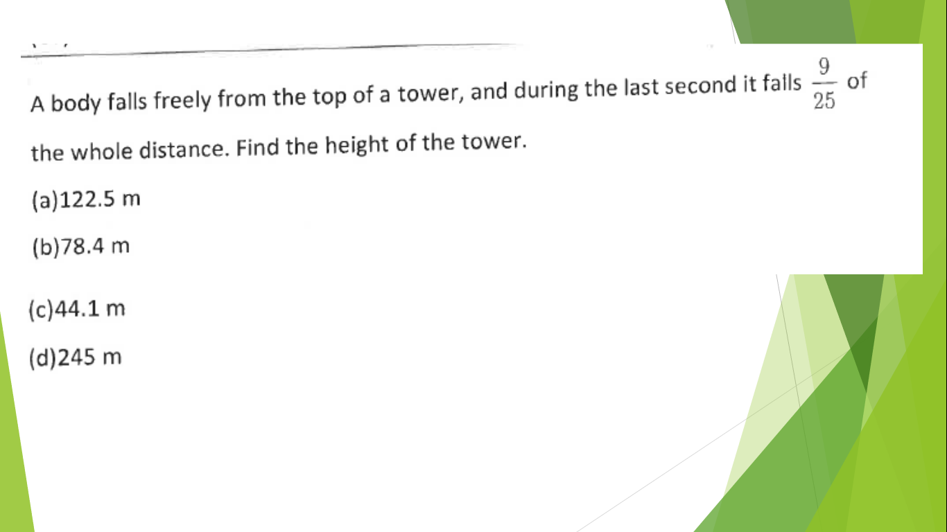 Solved 9 A body falls freely from the top of a tower, and | Chegg.com