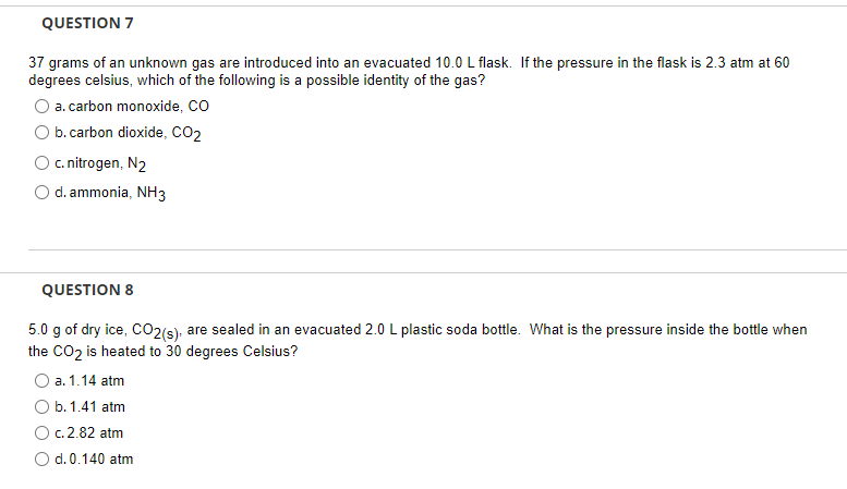 Solved 37 grams of an unknown gas are introduced into an | Chegg.com