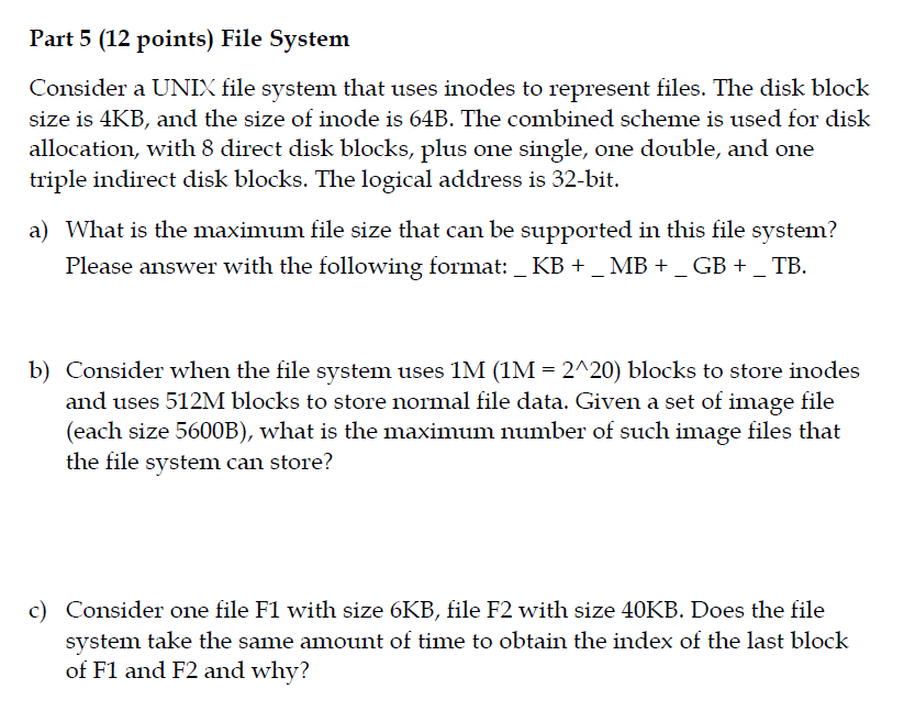 Solved Part 5 12 Points File System Consider A Unix File 