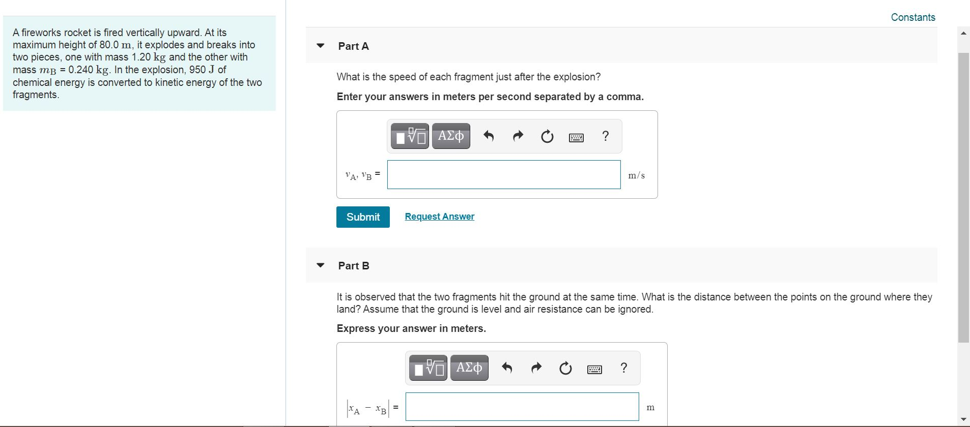 Solved Constants Part A A fireworks rocket is fired | Chegg.com