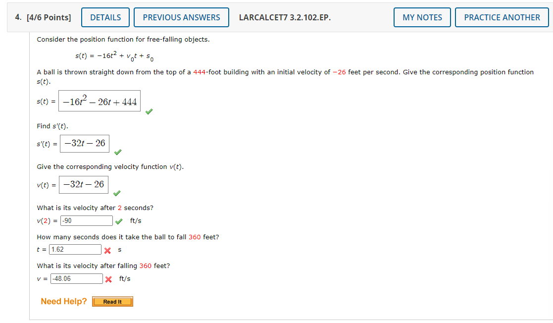 Solved Consider The Position Function For Free Falling