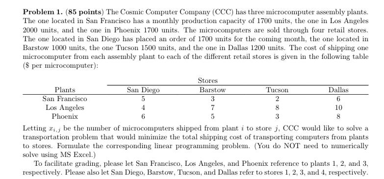 Solved Problem 1. (85 points) The Cosmic Computer Company | Chegg.com