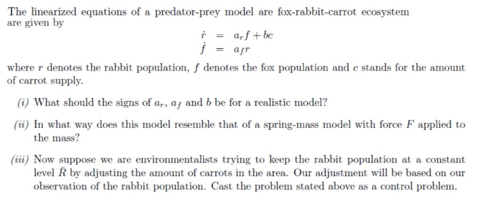 Solved The linearized equations of a predator-prey model are | Chegg.com