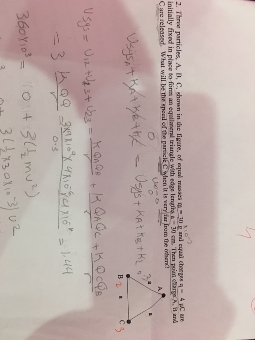 Solved Three particles, A, B, C, shown in the figure, of | Chegg.com