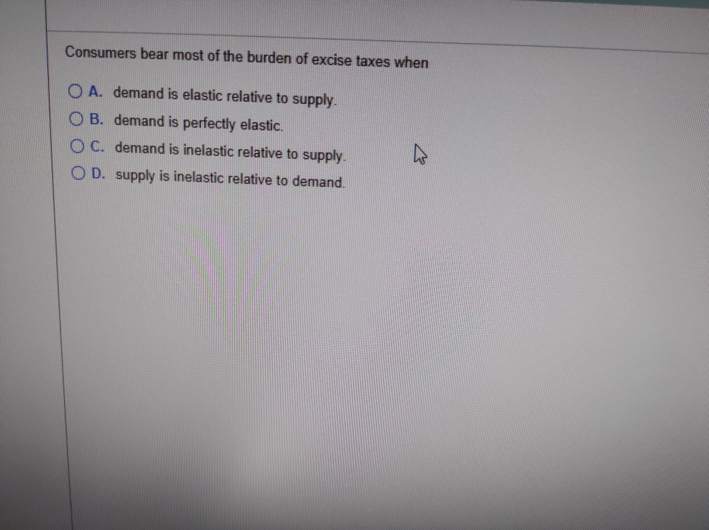 Solved Consumers bear most of the burden of excise taxes | Chegg.com