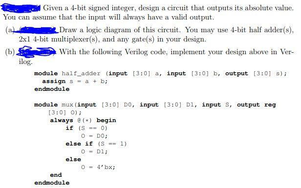 Given A 4 Bit Signed Integer Design A Circuit That 