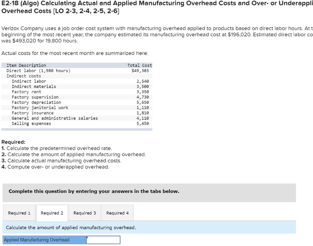 Solved E2-18 (Algo) Calculating Actual and Applied | Chegg.com Solved E2-18 (Algo) Calculating Actual and Applied | Chegg.com