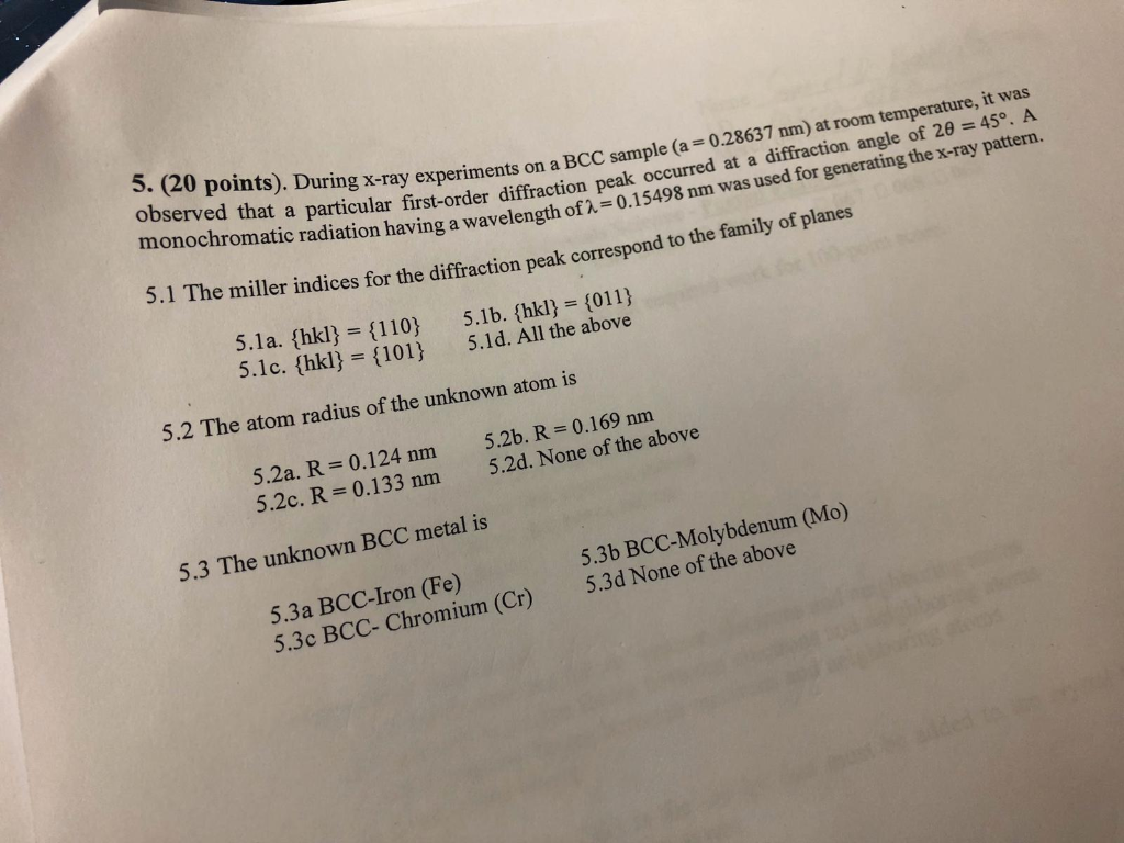 Solved 5. (20 points). During X-ray experime experiments on | Chegg.com